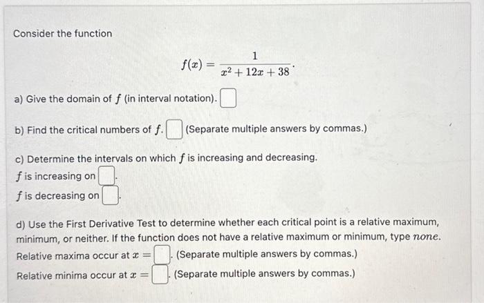 Solved Consider the function f(x)=x2+12x+381. a) Give the | Chegg.com