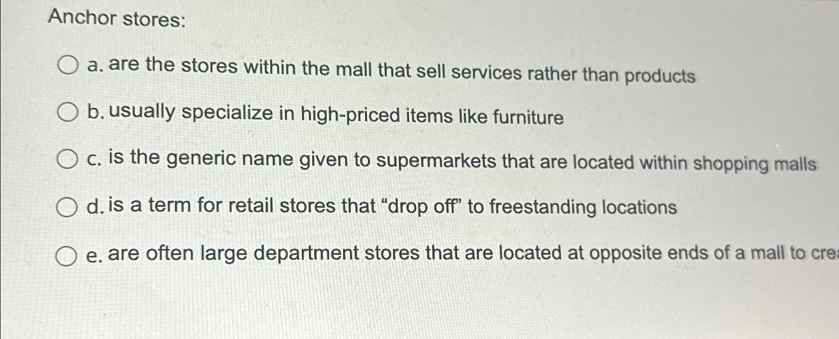 Solved Anchor stores:a. ﻿are the stores within the mall that | Chegg.com