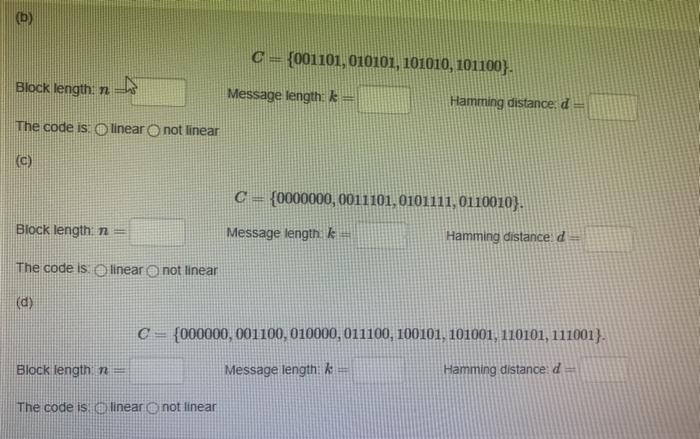 Solved (1 point) For each of the following codes, determine | Chegg.com