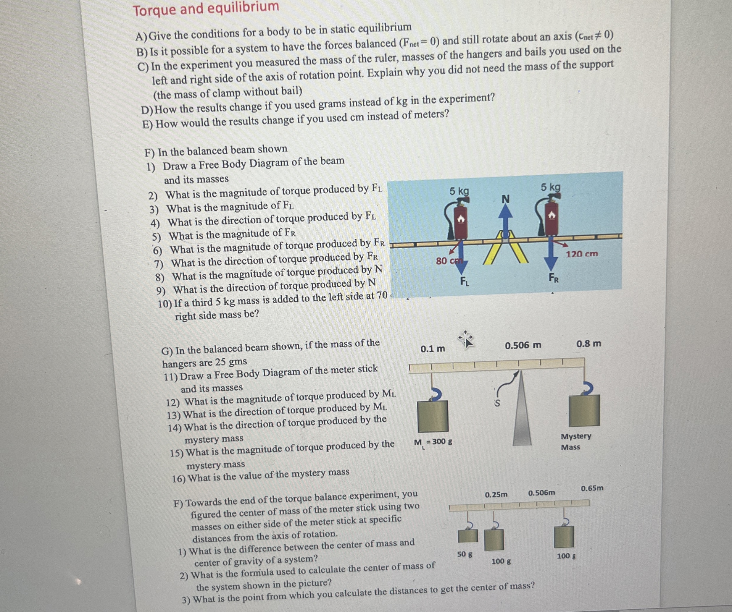 Solved Torque and equilibriumA) ﻿Give the conditions for a | Chegg.com