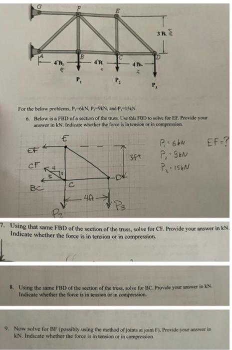 Solved For the below problems, P1−6kN,P2=9kN, and P3−15kN. | Chegg.com