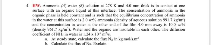 Solved 4. HW. Ammonia (A)-water (B) solution at 278 K and | Chegg.com