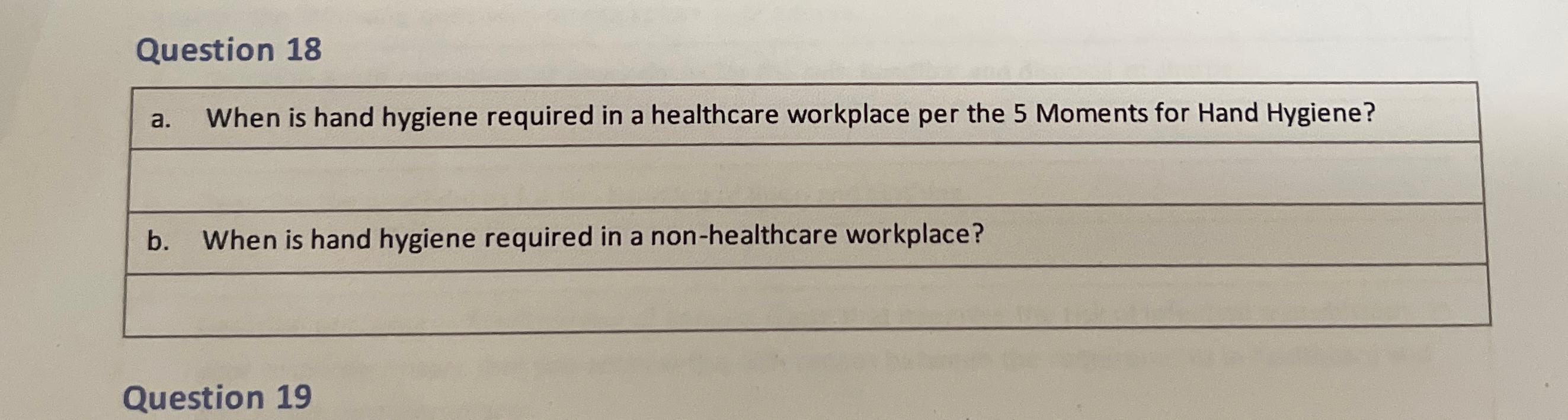 Solved Question 18a. ﻿When is hand hygiene required in a | Chegg.com