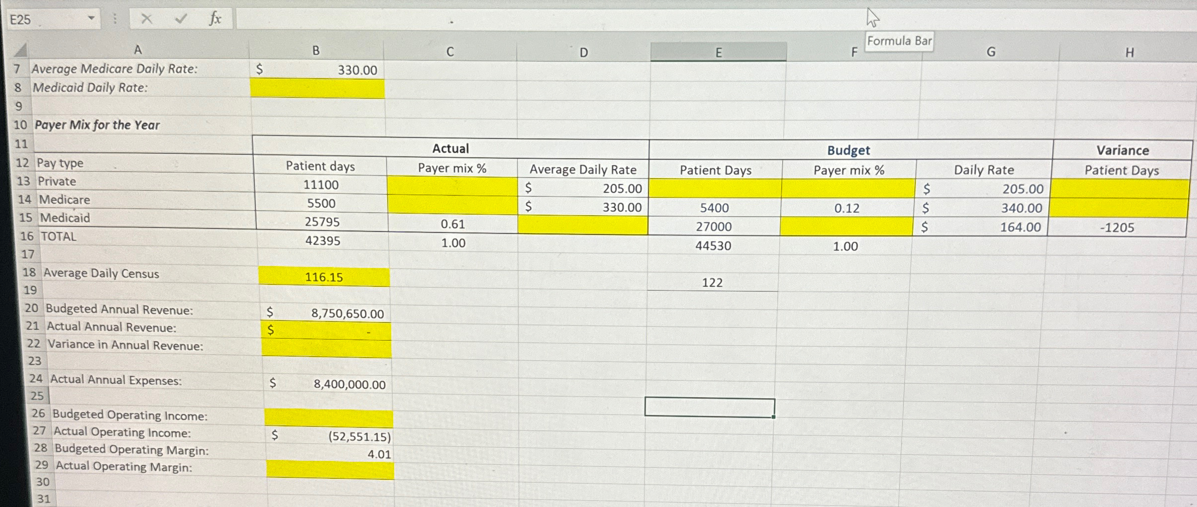 Payer mix assignment. Fill in the yellow spaces | Chegg.com