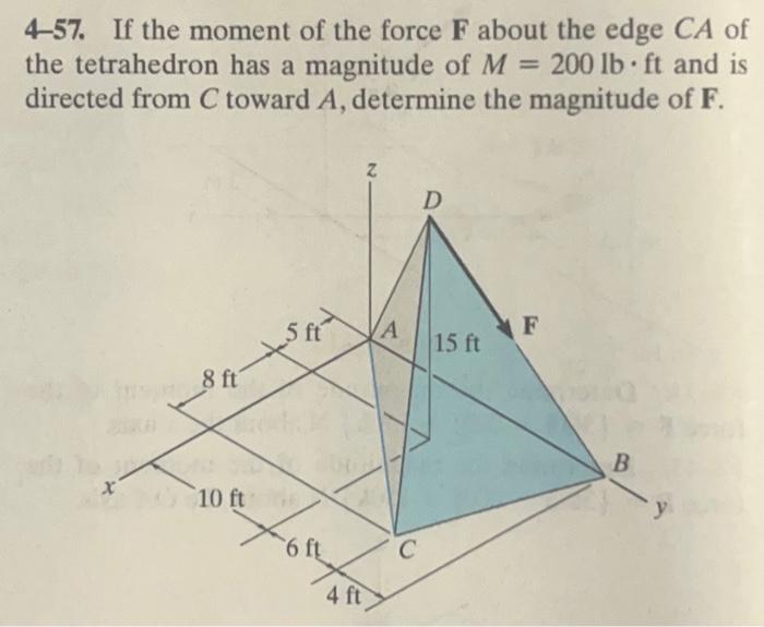 Solved 4-57. If the moment of the force F about the edge CA | Chegg.com