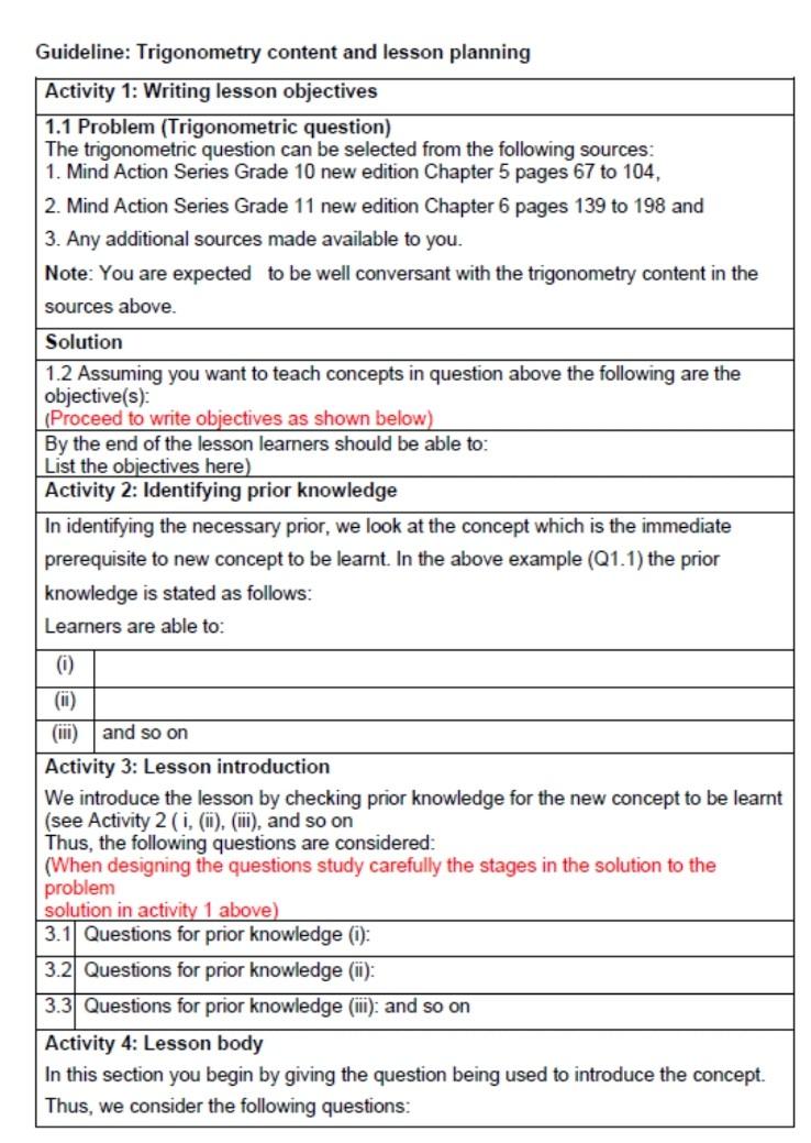 Solved Guideline: Trigonometry content and lesson planning | Chegg.com