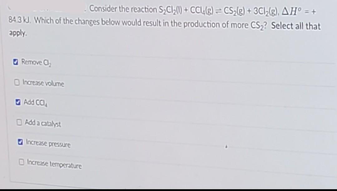 Solved Consider the reaction S₂Cl₂(1) + CCl4(g) = CS₂(g) + | Chegg.com