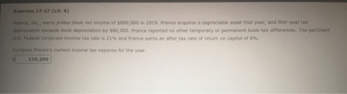 Solved Exercise 17-27 (LO. 6) Prance, Inc., earns pretax | Chegg.com