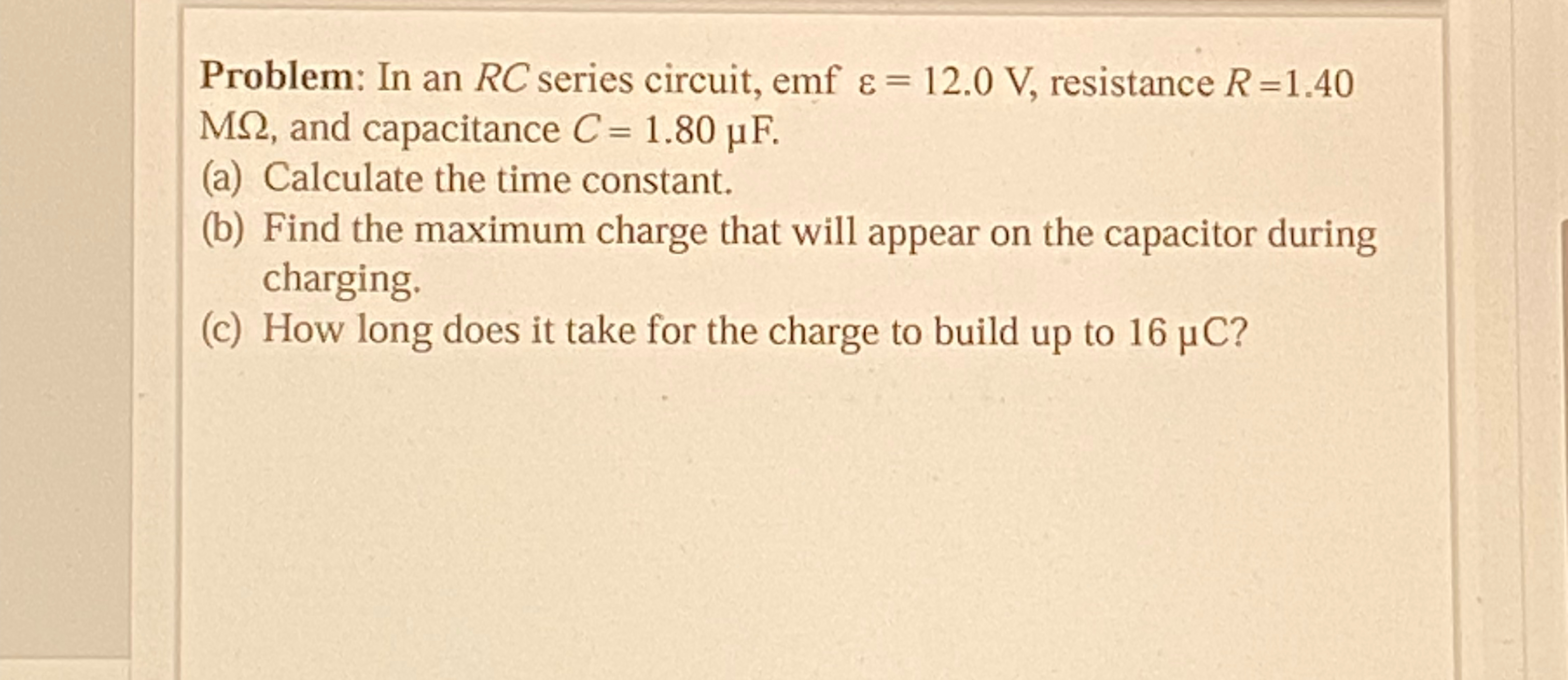 Solved Problem: In an RC ﻿series circuit, emf ε=12.0V, | Chegg.com