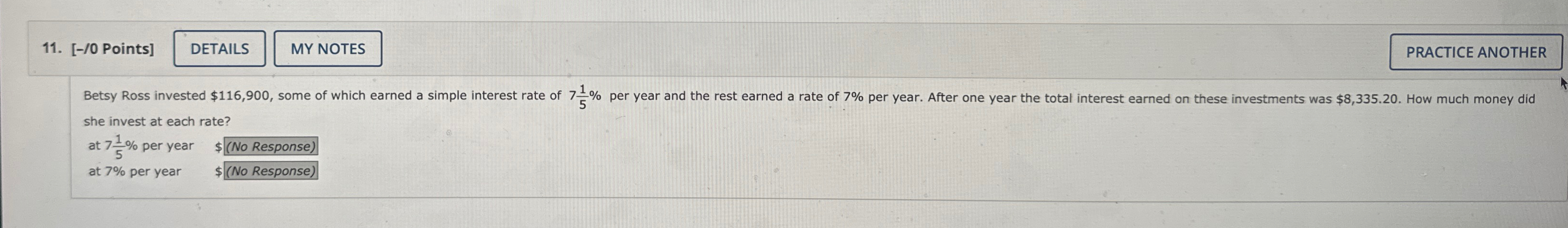 Solved [-/0 ﻿Points]Betsy Ross invested $116,900, ﻿some of | Chegg.com