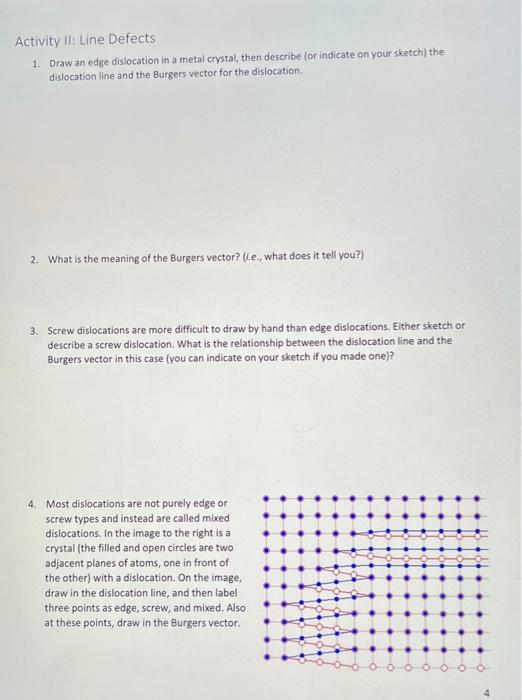 Solved Activity II: Line Defects 1. Draw an edge dislocation | Chegg.com