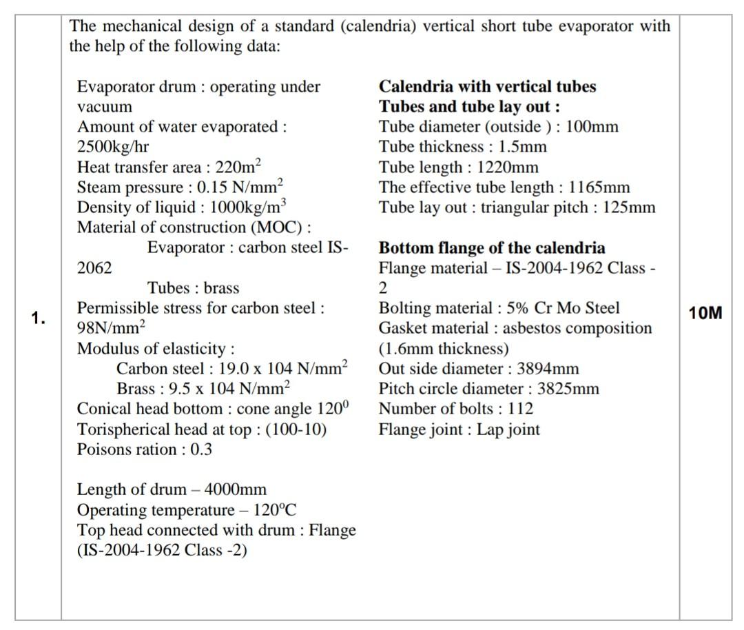 Solved The mechanical design of a standard (calendria) | Chegg.com