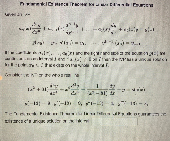 Solved Fundamental Existence Theorem for Linear Differential | Chegg.com