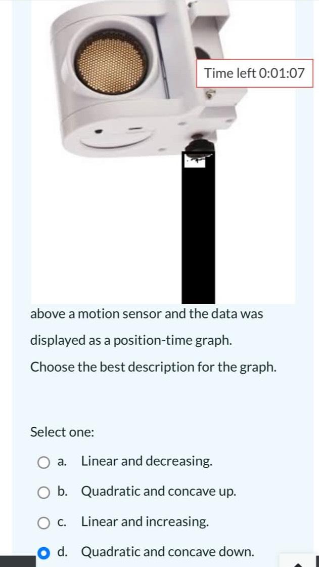 Solved above a motion sensor and the data was displayed as a | Chegg.com