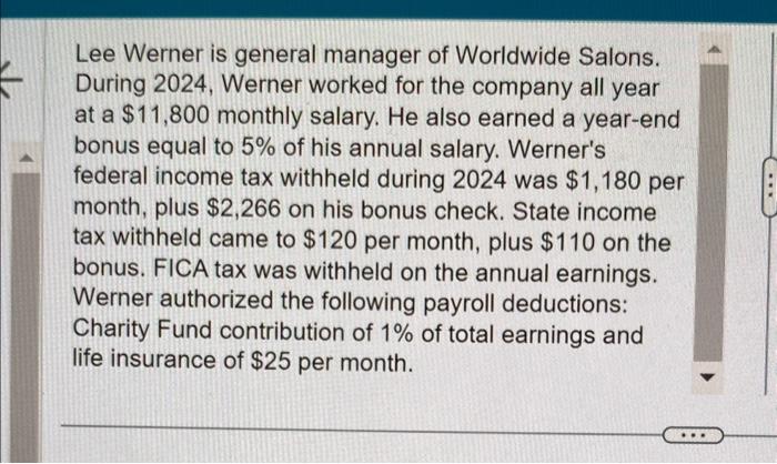 Solved Lee Werner is general manager of Worldwide Salons. | Chegg.com