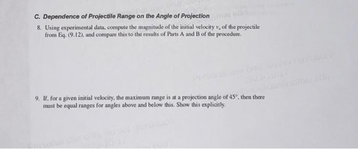 Solved c. Dependence of Projectile Range on the Angle of | Chegg.com