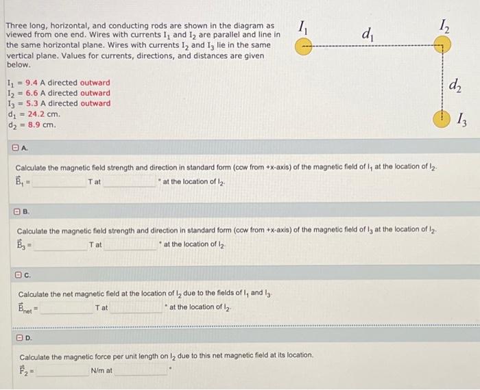 Solved Three long, horizontal, and conducting rods are shown | Chegg.com