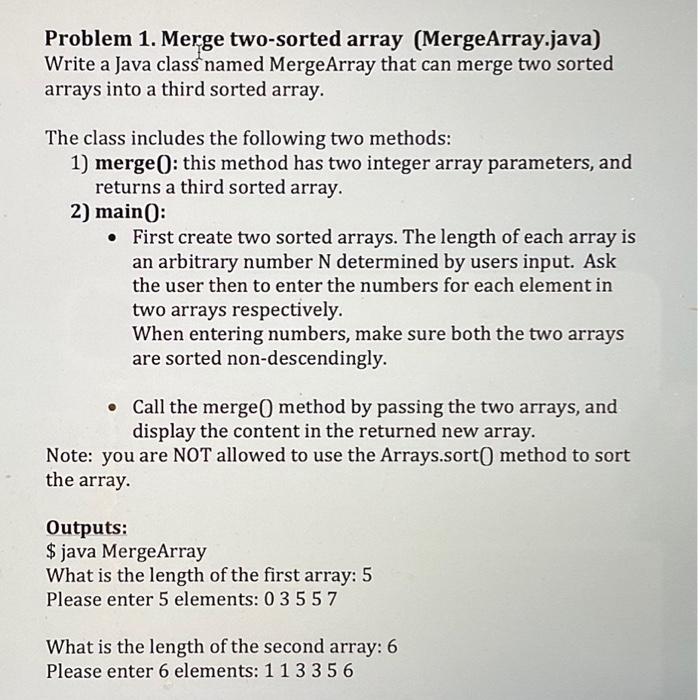 Solved Problem 1 Merge Two Sorted Array Mergearrayjava 5734