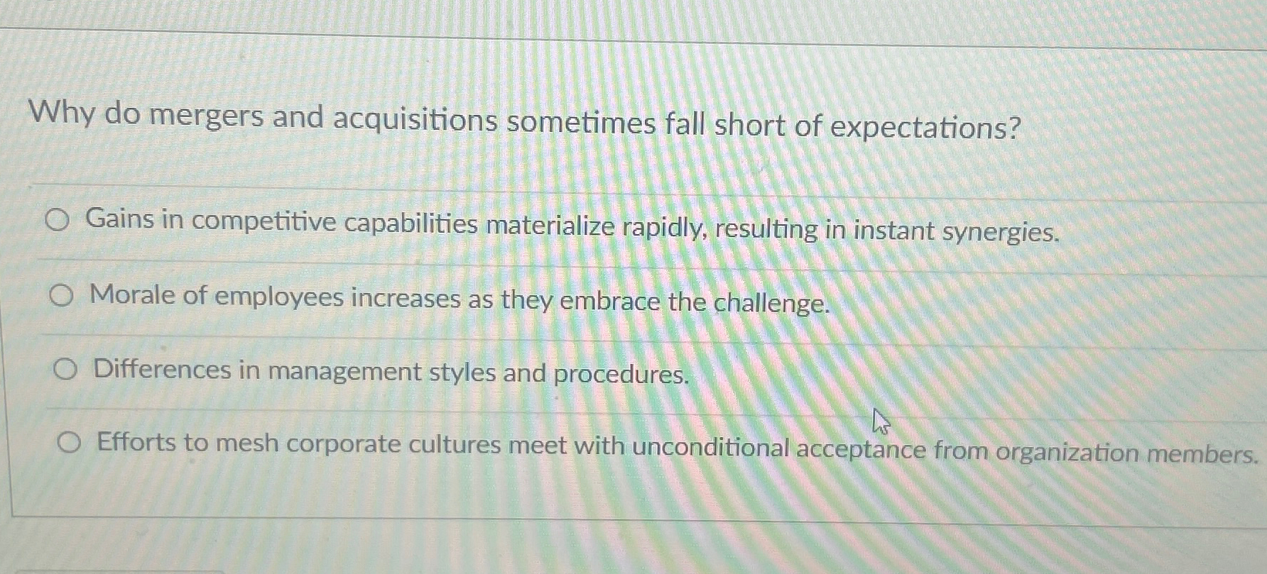 Solved Why do mergers and acquisitions sometimes fall short | Chegg.com