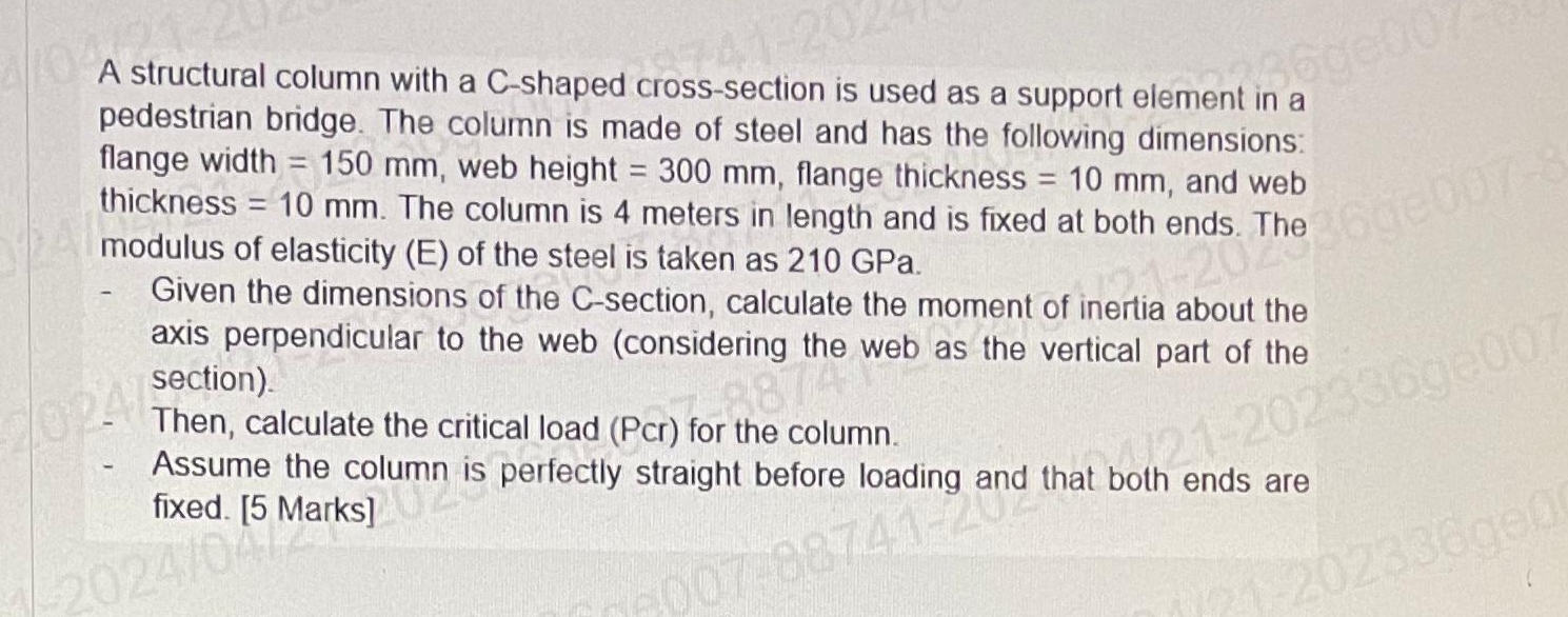 Solved A structural column with a C-shaped cross-section is | Chegg.com