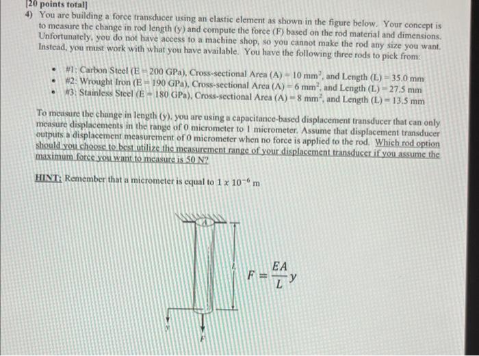 Solved 4) You are building a force transducer using an | Chegg.com