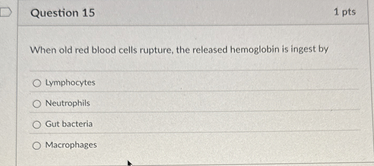 Solved Question 15When old red blood cells rupture, the | Chegg.com
