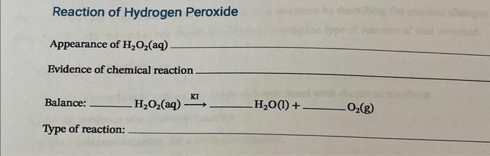 Solved Reaction of Hydrogen Peroxide Appearance of H2O2(aq) | Chegg.com