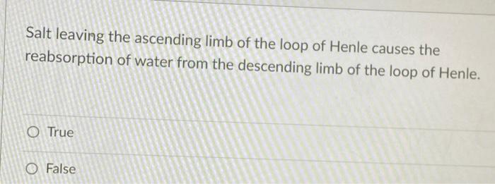 Solved Salt leaving the ascending limb of the loop of Henle | Chegg.com