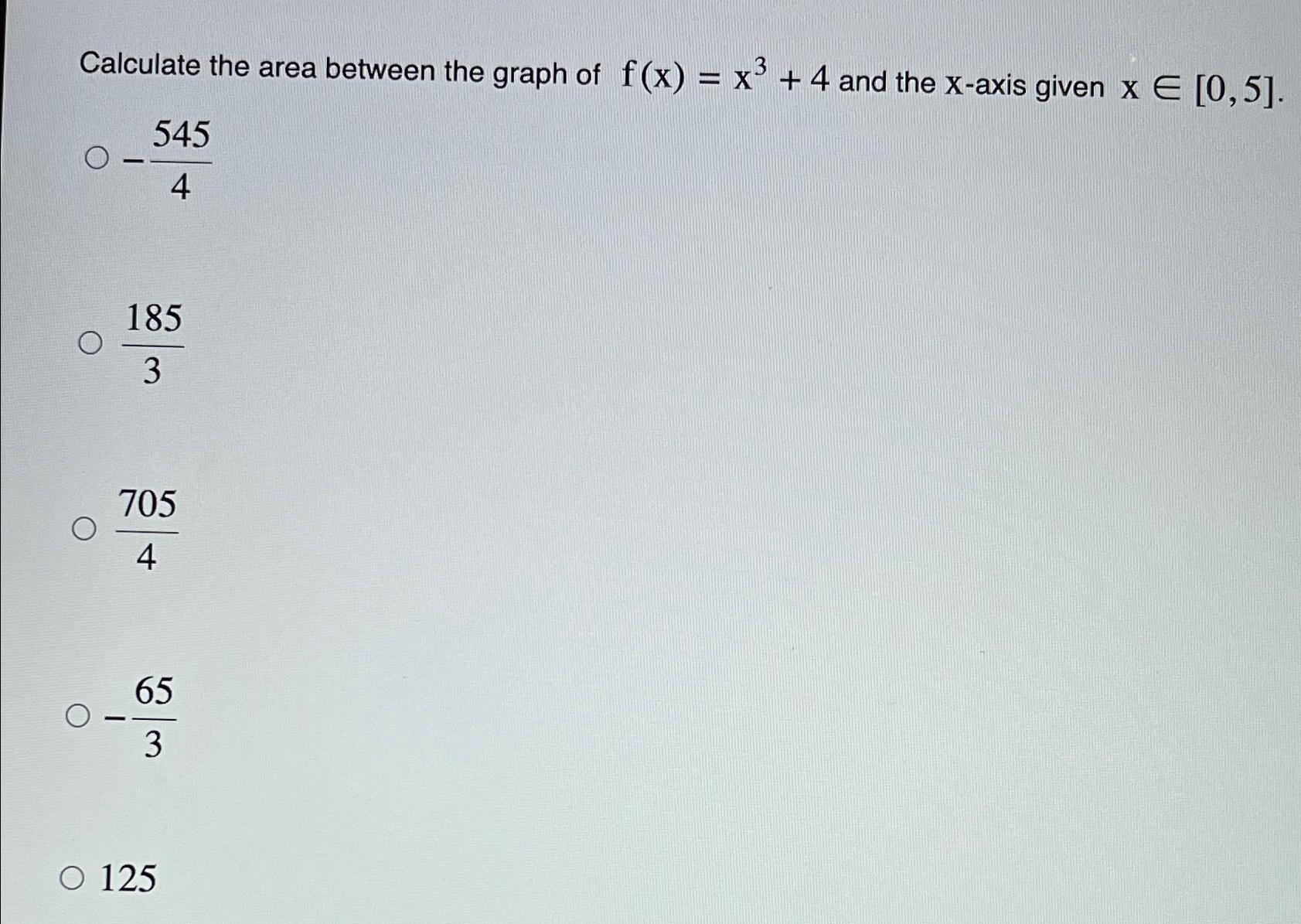 Solved Calculate the area between the graph of f(x)=x3+4 | Chegg.com
