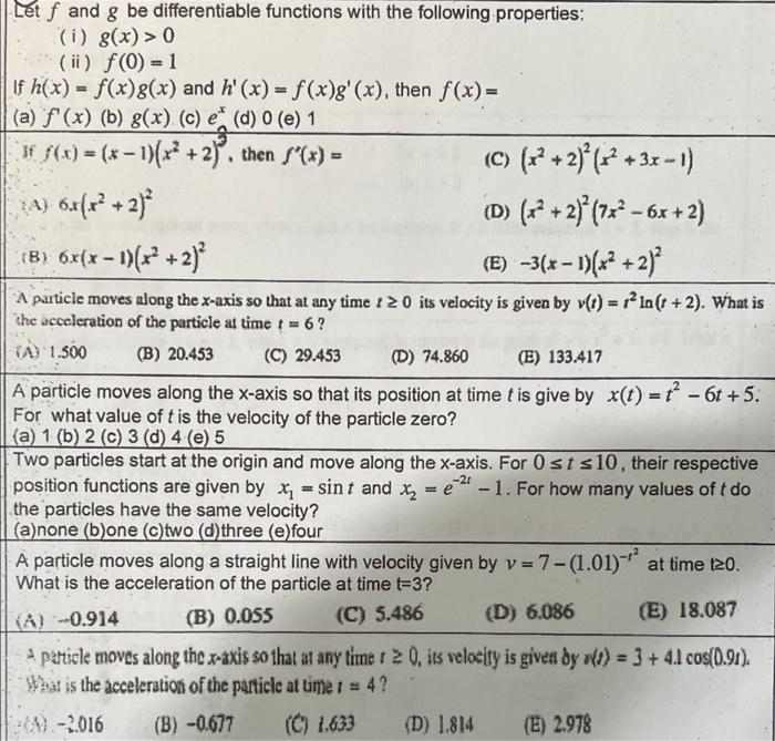 - Let f and g be differentiable functions with the | Chegg.com