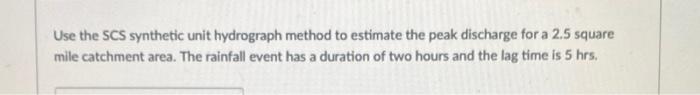 Solved Use the SCS synthetic unit hydrograph method to | Chegg.com