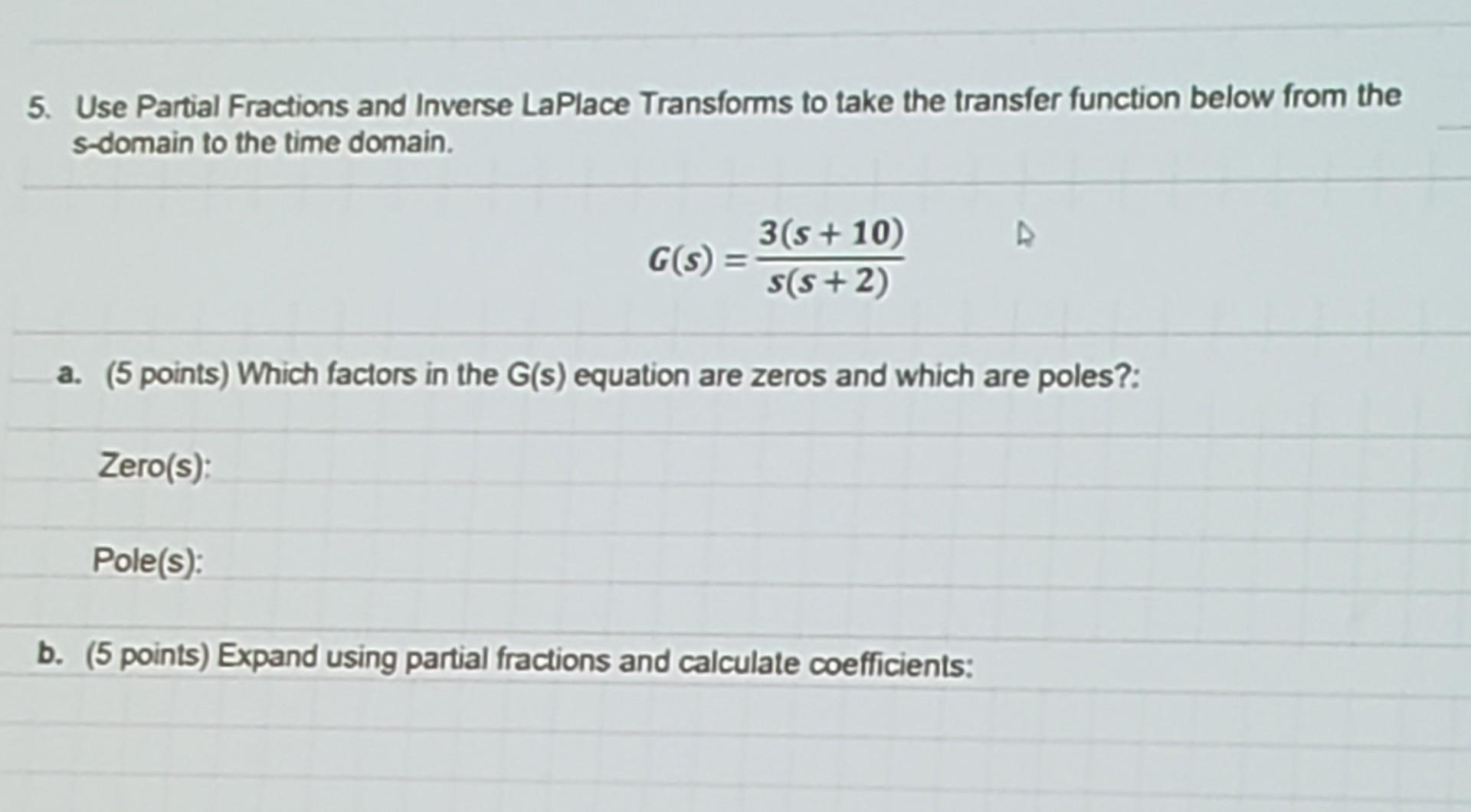Solved 5. Use Partial Fractions and Inverse LaPlace | Chegg.com