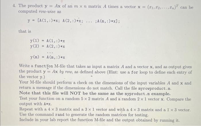Solved The product y=Ax of an m×n matrix A times a vector | Chegg.com