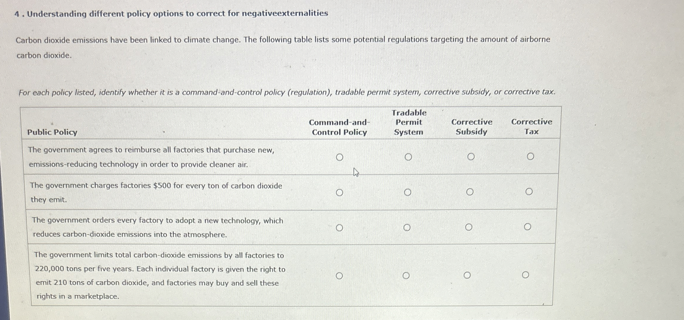 Solved Understanding different policy options to correct for | Chegg.com