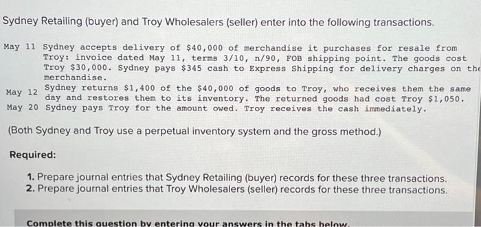 Solved Sydney Retailing (buyer) and Troy Wholesalers | Chegg.com