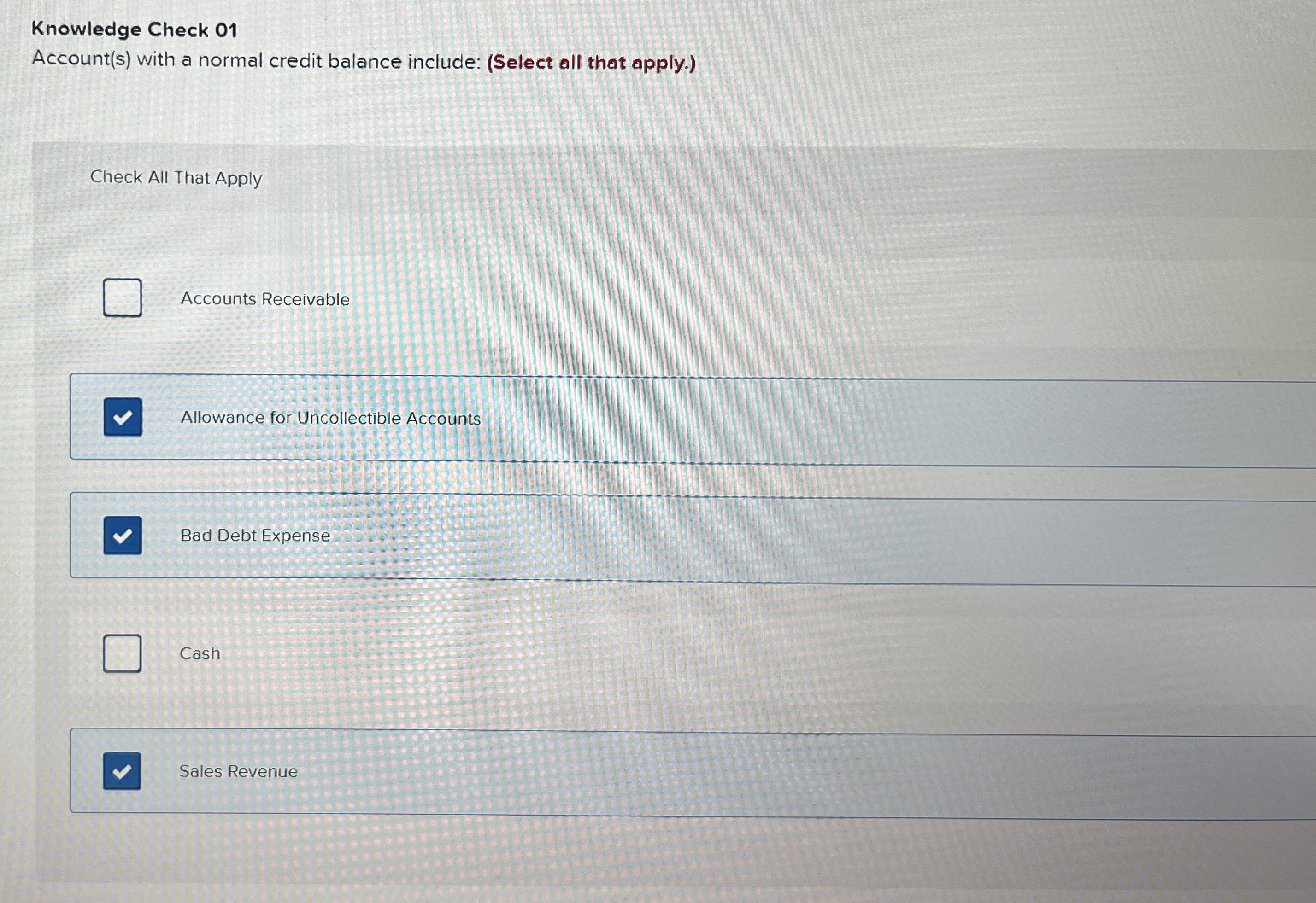 Solved Knowledge Check 01Account(s) ﻿with a normal credit | Chegg.com