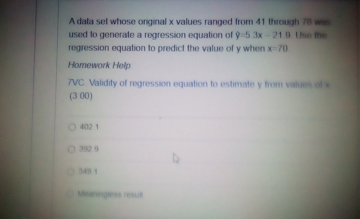 Solved A data set whose original x ﻿values ranged from 41 | Chegg.com