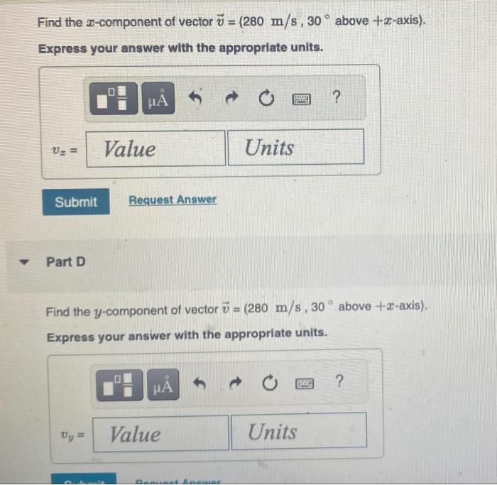 Solved Find the x-component of vector v=(280 m/s,30∘ above | Chegg.com
