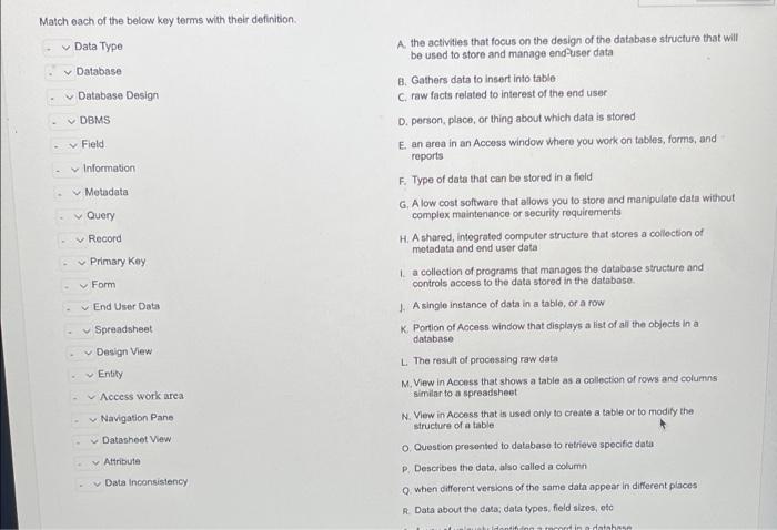 Solved Match each of the below key terms with their | Chegg.com