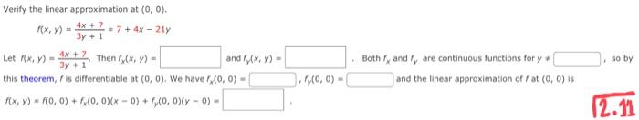 Solved Verify the linear approximation at (0,0). | Chegg.com