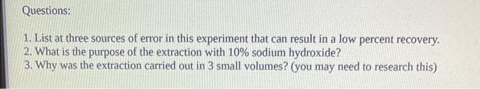 Solved 1. List at three sources of error in this experiment | Chegg.com