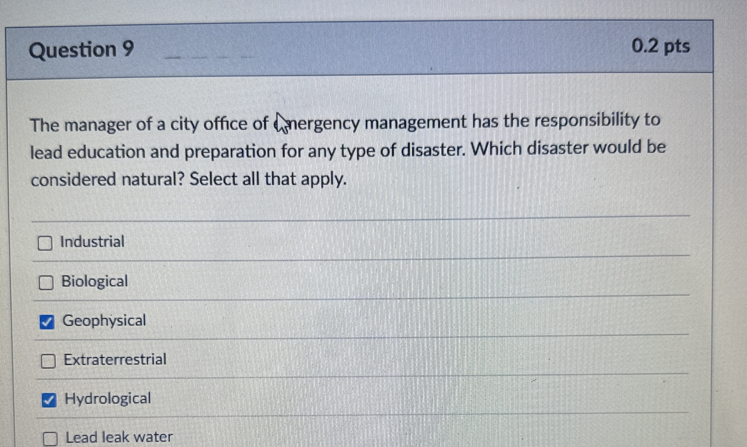 Solved Question 9The manager of a city office of mergency | Chegg.com