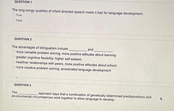Solved The sing-songy qualities of infant-directed speech | Chegg.com