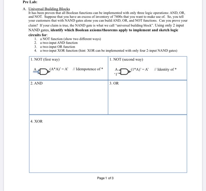 Solved Pre Lab: A. Universal Building Blocks It has been | Chegg.com