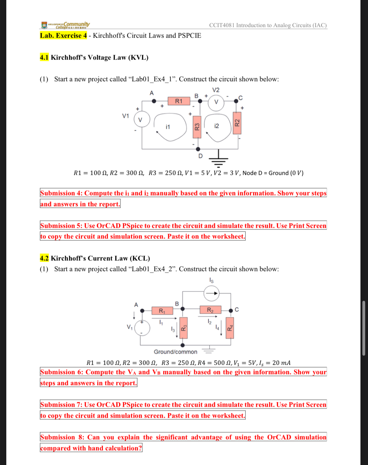 Solved Lab. Exercise 4 - ﻿Kirchhoff's Circuit Laws and | Chegg.com