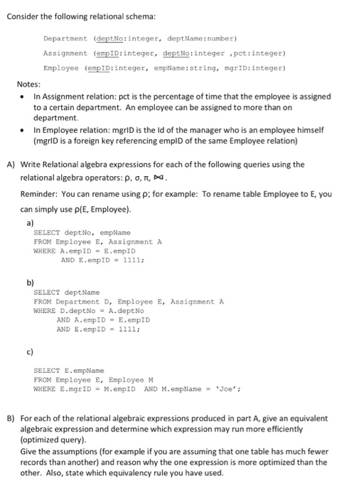 Solved Consider the following relational schema: Department | Chegg.com