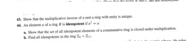 Solved Show that the multiplicative inverse of a unit a ring | Chegg.com