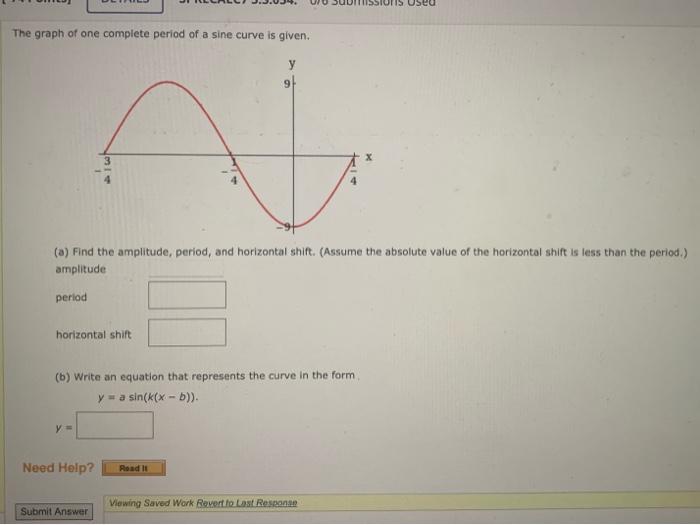 Solved The graph of one complete period of a sine curve is | Chegg.com