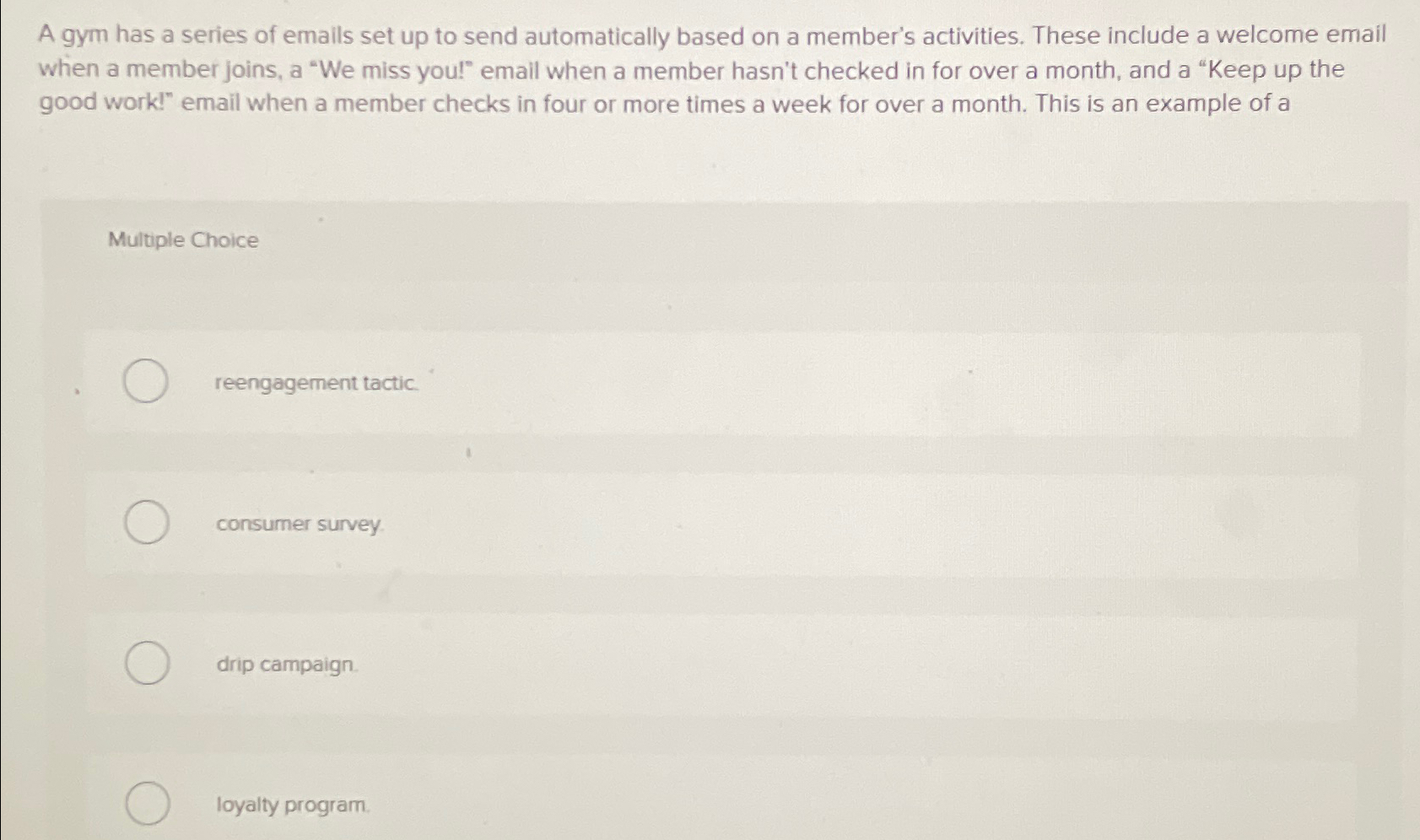 Solved A gym has a series of emails set up to send | Chegg.com