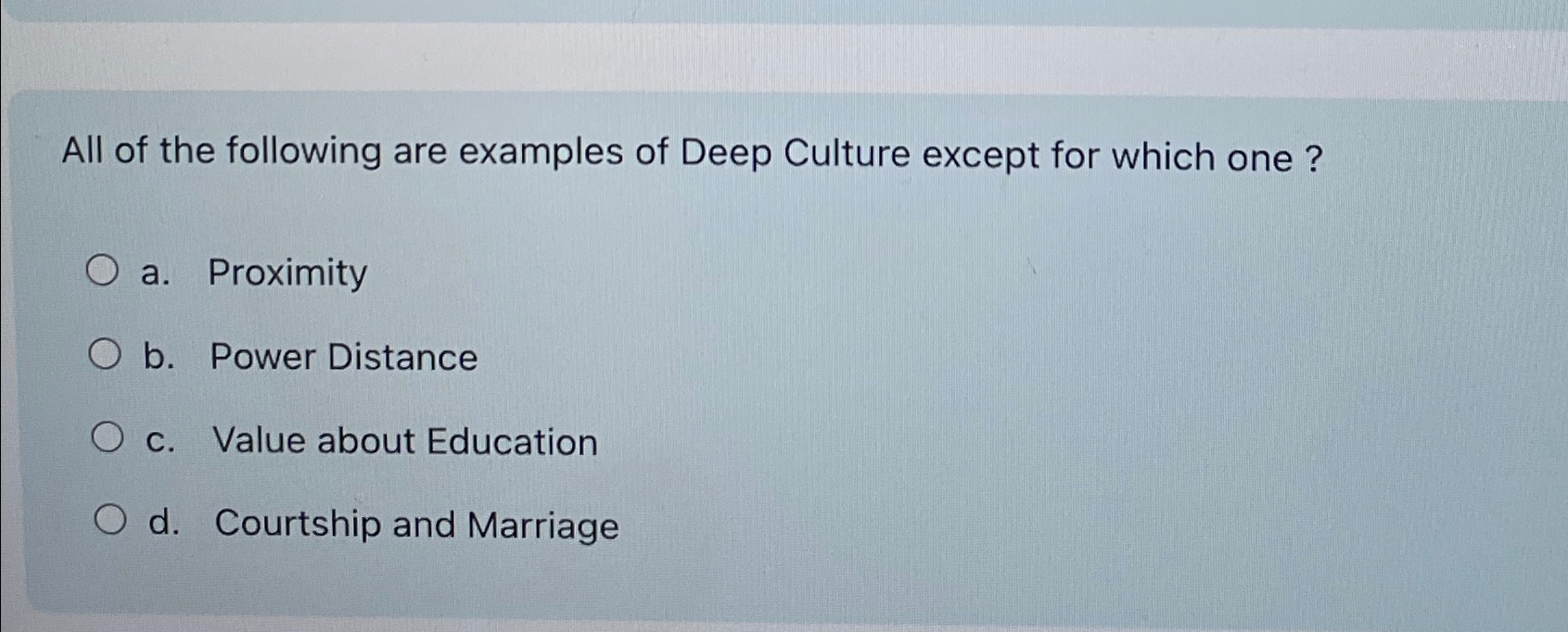 Solved All of the following are examples of Deep Culture | Chegg.com